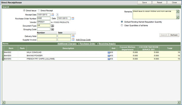 Materials Management - Direct Issue